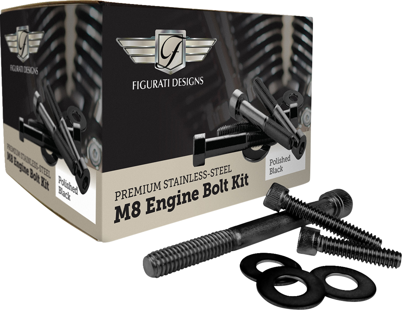 FIGURATI DESIGNS Engine Bolt Kit - Black - Stainless Steel - M8 '17-'2 ...