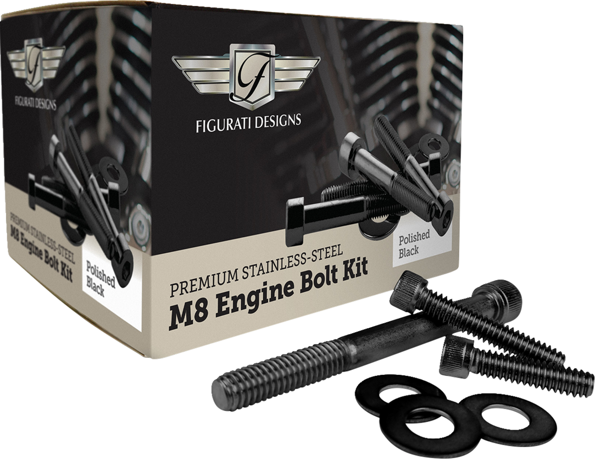 FIGURATI DESIGNS Engine Bolt Kit - Black - Stainless Steel - M8 '17-'2 ...